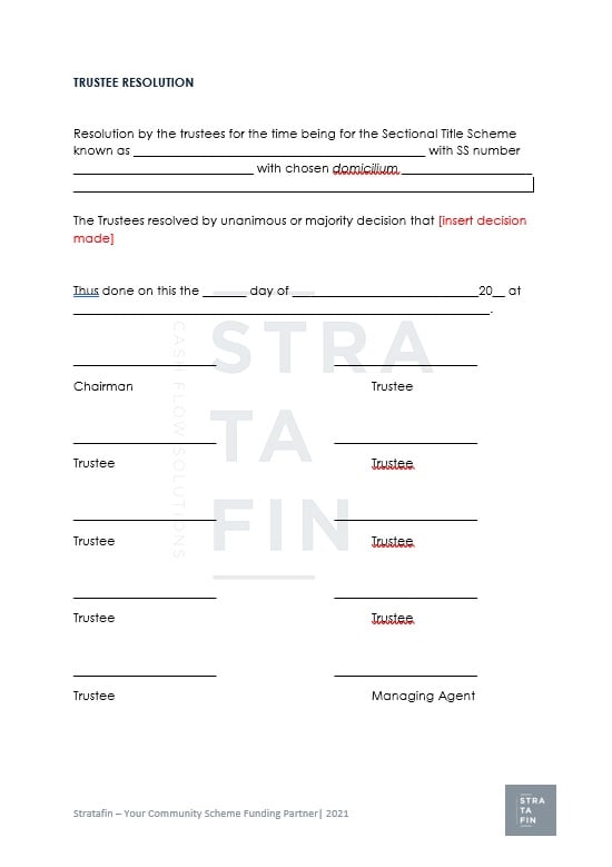 Sectional Title Trustee Resolution Sectional Title Trustee Resolution